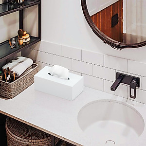 Acrylic Tissue Box Cover Rectangle, PITBVO White Tissue Box Holder, Facial Napkin Dispenser for Bathroom Kitchen Bedroom Office Hotel Use Shiny White