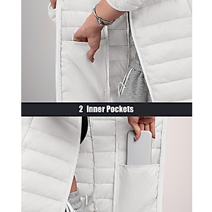 MAGCOMSEN Women's Puffer Jacket Ultra-lightweight Quilted 4 Pockets Full Zip Stand Collar Jackets Winter Warm Coat, White S
