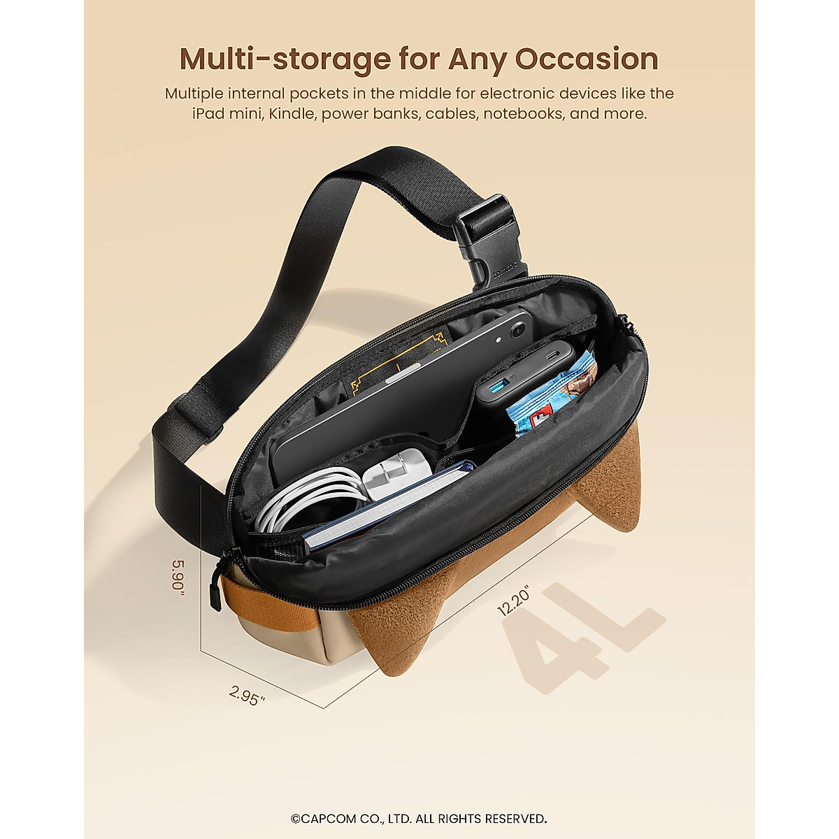 tomtoc Palico EDC Sling Bag for Men and Women, Monster Hunter Travel Daypack Backpack Crossbody Bag