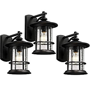MICSIU Outdoor Wall Light Fixture 3 Pack Exterior Wall Mount Lantern Waterproof Vintage Wall Sconce with Clear Seedy Glass for Front Porch, Patio, Backyard, Textured Black (Large)