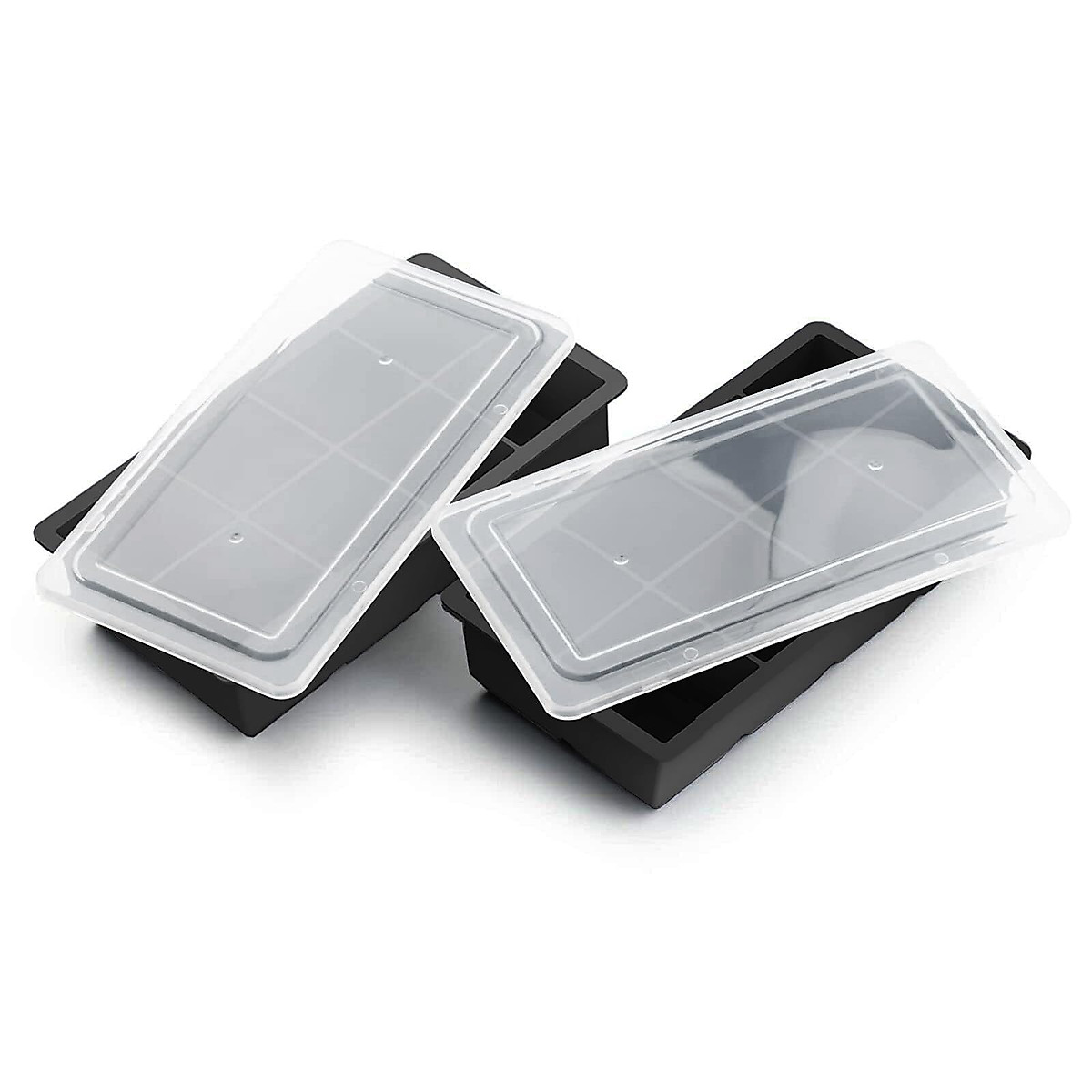 Samuelworld Large Silicone Ice Cube Tray Molds, 2-Pack, Big 2 Inch Cubes - BPA Free, Flexible, 8 Cavity Easy Release Slow Melting Ice for Whiskey, Cocktails, Gifts - Black (With Lids)