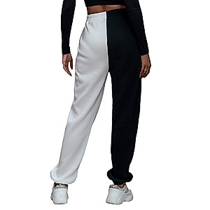 SOLY HUX Women's Graphic Letter Print Elastic Waist Sweatpants Color Block Cozy Running Joggers Pants Graphic Black and White S