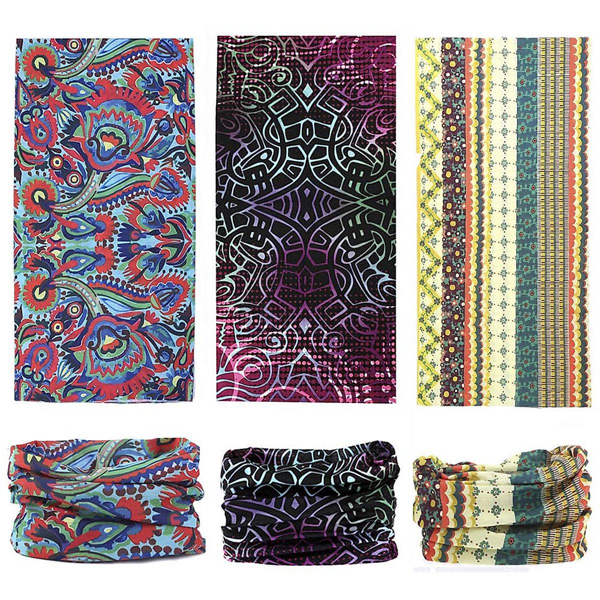 KALILY 6PCS Headband Bandana - Face Shield Mask Headwrap Scarf Neck Gaiter Hair Band