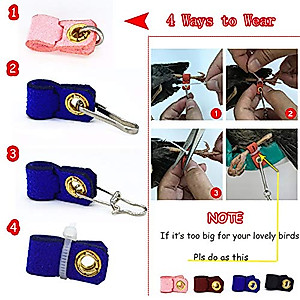 Bonaweite 4Pack Birds Foot Rings, Parrot Leg Bands Opening Feet Ring, Suede Cloth Bird Foot Protector Identification for Pigeons African Grey Cockatoo Macaw Ringneck Parakeet Cockatiel