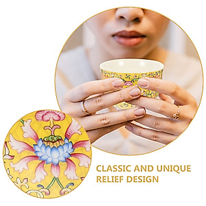 Beavorty Chinese Handmade Kungfu Tea Cup 130ml Floral Pattern Ceramic Tea Mugs Porcelain Tea Cup Tea Bowl Japanese Tea Cup Sake Cup Tea Accessories Drinkware (Yellow)
