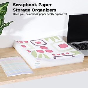 50 PCS Scrapbook Paper Organizers, Clear PP Scrapbook Paper Storage Organizers, Reusable Storage Holders with 120 PCS Sticky Index Tabs for Scrapbook Paper Vinyl Paper File