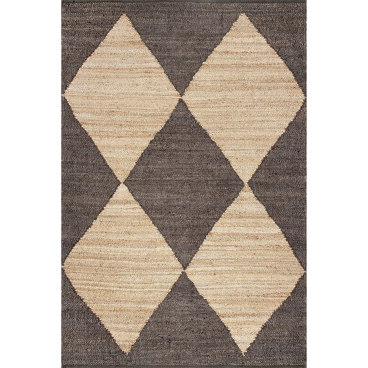 nuLOOM Pandora Diamond Jute Area Rug - 4x6 Jute Area Rug Global Inspired Black/Ivory Rugs for Dining Room Rug Neutral Rug Living Room Rug Kitchen