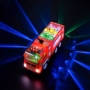 Zetz Brands Fire Truck Toy for Boys, Girls, Kids, w/ 4D LED Lights, Toddlers - Age 3+ Fire Engine Push Toy Car for Little Fireman Real Firetruck Siren Sound, Bump & Go – Ideal Gift
