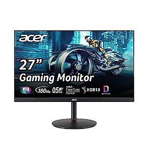 acer Nitro 27" WQHD 2560 x 1440 PC Gaming IPS Monitor | AMD FreeSync Premium | Up to 180Hz Refresh | Up to 0.5ms | DCI-P3 95% | 1 x Display Port 1.2 & 2 x HDMI 2.0 | XV271U M3bmiiprx,Black