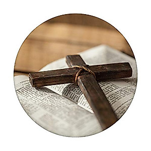 Dark Brown Cross With Rope On Open Bible Verses Book PopSockets Grip and Stand for Phones and Tablets