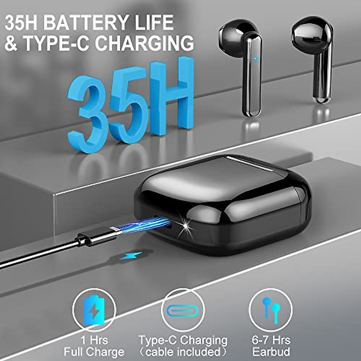 Wireless Earbud, 2023 Bluetooth 5.3 Headphones Bluetooth Earbud with 4 ENC Mics, Wireless Earphones in Ear Noise Cancelling Wireless Headphons Deep Bass IP7 Waterproof Ear Buds for iOS Android USB-C