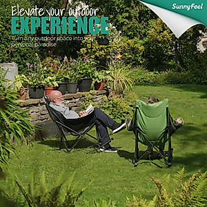 SUNNYFEEL Rocking Camping Chair, Luxury Padded Recliner, Oversized Folding Lawn Chair with Pocket, Heavy Duty for Outdoor/Picnic/Lounge/Patio, Portable Camp Rocker Chairs with Carry Bag