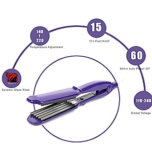 MBHAIR Ceramic Crimper Iron for Volumizing Fluffy Hairstyle, Corrugation Crimper Hair Iron, Anti Static Ceramic Hair Crimping Iron Adjust Temperature (Purple)