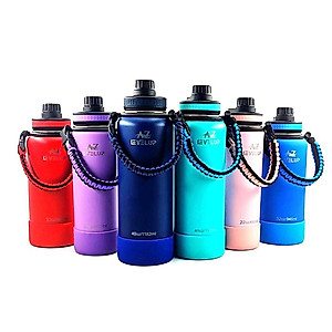 AZ LEVELUP Vacuum Insulated Stainless Steel Water Bottles, Double Walled, Wide Mouth Sport flasks Leak Proof Straw & Spout Lids, Modern Thermos, Paracord Handle, Protective Silicone Boot, 220z-Orchid