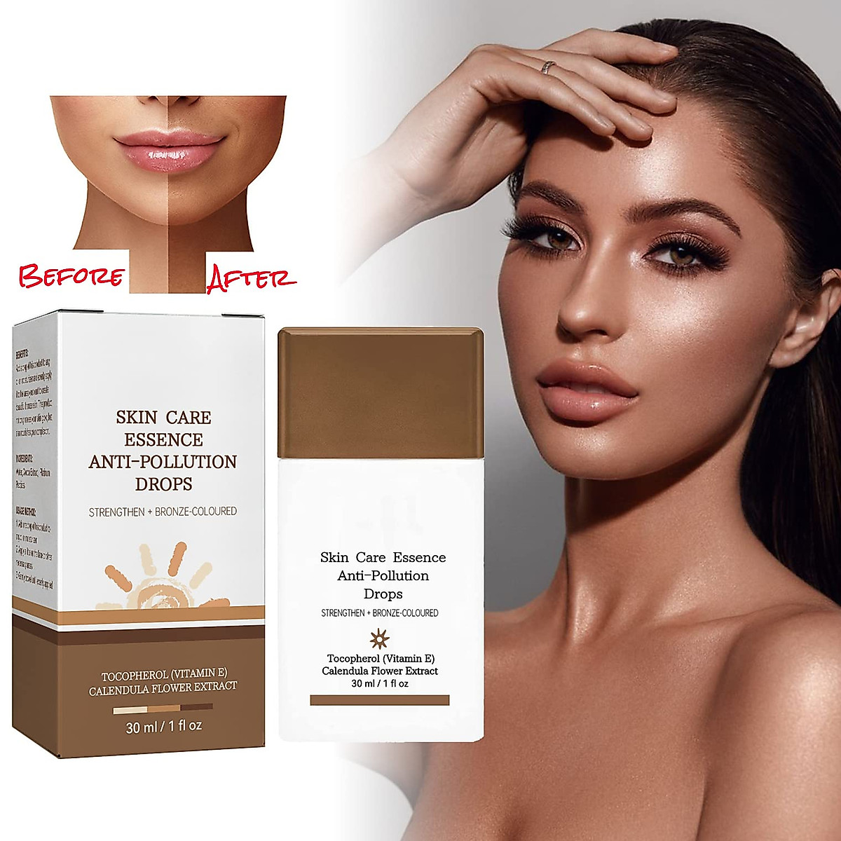 Fake Tan Peptide Serums For Skin Care,Anti-Pollution Sunshine Drops for Replenishing Skin and Body,Bronzing Serum & Facial Tanning Drops,Liquid Bronzer Cream for Aging Skin (1 PCS)