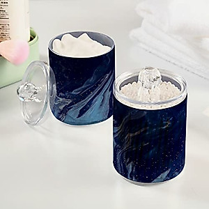 2 Pack Qtip Holder Organizer Dispenser Beautiful Navy Blue Marble Bathroom Storage Canister Cotton Ball Holder Bathroom Containers for Cotton Swabs/Pads/Floss