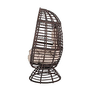 Christopher Knight Home Frances Outdoor Wicker Swivel Egg Chair with Cushion, Dark Brown, Beige
