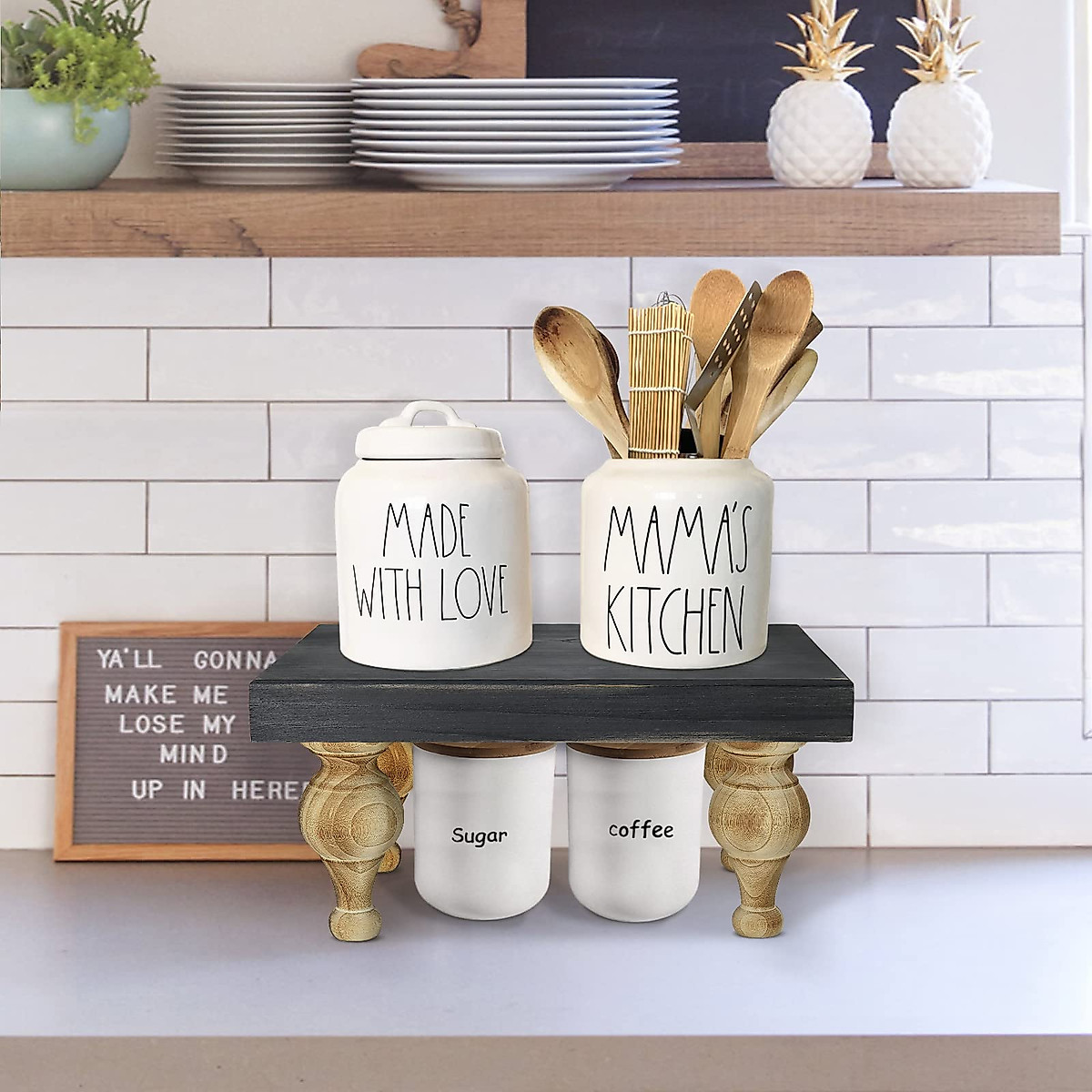 Ameuphercy Decorative Tray Riser Display Stand for Coffee Bar Table Decor Rustic Centerpiece Tray Counter Organizer for Kitchen Farmhouse Pedestal Stand Farmhouse