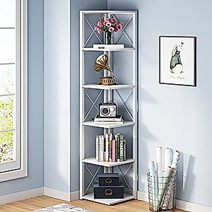Tribesigns 6-Tier Corner Shelf, 70.8 Inch Tall White Corner Bookshelf Storage Etagere Bookcase for Living Room, Corner Display Rack Plant Shelf for Home Kitchen Small Space (White)