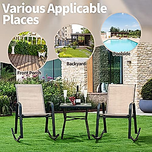 Tangkula Patio Rocking Chair Set of 2, Outdoor Ergonomic Rockers with Breathable Fabric Seat, Gentle Rocking Function, Sturdy Metal Rocker for Front Porch, Backyard, Garden (1, Brown)