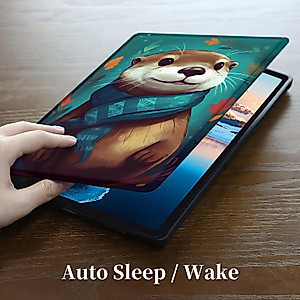 for Samsung Galaxy Tab S8 Plus 2022/Tab S7 FE 2021/Tab S7 Plus 2020 12.4" Tablet Case,PU Leather Slim Anti Slide Folding Stand Cover with Auto Wake/Sleep for Tab S8+/ S7 FE/ S7+,Happy Otter Scarf