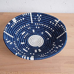 African Basket- Kigembe/Rwanda Basket/Woven Bowl/Sisal & Sweetgrass Basket/Blue, White