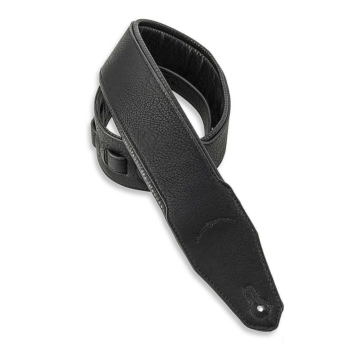 Walker & Williams G-15 Black Leather Natural Texture Guitar Strap with Thick Padding For Acoustic, Electric, And Bass Guitars