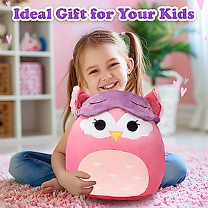 BSTAOFY Cute Owl Soft Plush Pillow with Removable Eye Mask Squishy Owl Stuffed Animal Cushion Hugging Stretchy Nap Pillow Christmas Holiday Valentines Birthday Gifts for Toddlers Kids, 12’’