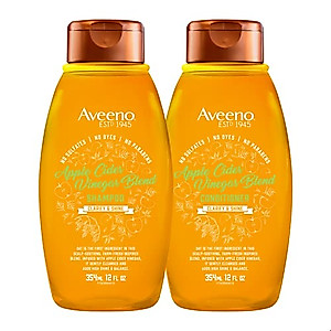 Aveeno Apple Cider Vinegar Shampoo + Conditioner for Balance & High Shine, Daily Clarifying & Soothing Scalp Shampoo for Oily or Dull Hair, Paraben & Dye-Free, 12 Fl Oz