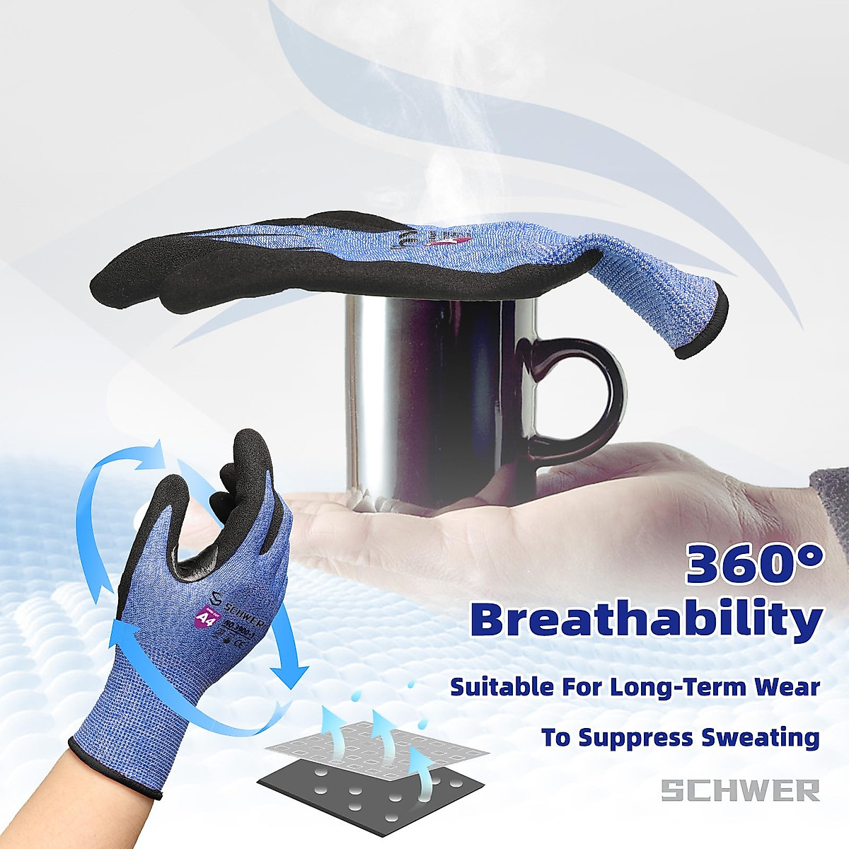 Schwer AIR-SKIN Cut Resistant Gloves AR3900 with Extreme Lightweight & Thin, ANSI A4 Wire Metal Gloves for Refined Work, Touch-screen, Fiberglass-free, 3D-Comfort Fit, Breathable, PFAS Free, 1 Pair,S