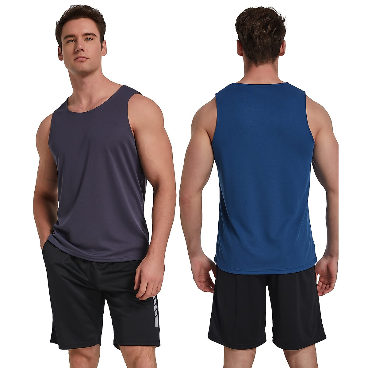 TELALEO 5 Pack Men's Workout Tank Tops Sleeveless Mesh Muscle Gym Shirt Quick Dry Black/Gray/Charcoal/Navy/Blue M
