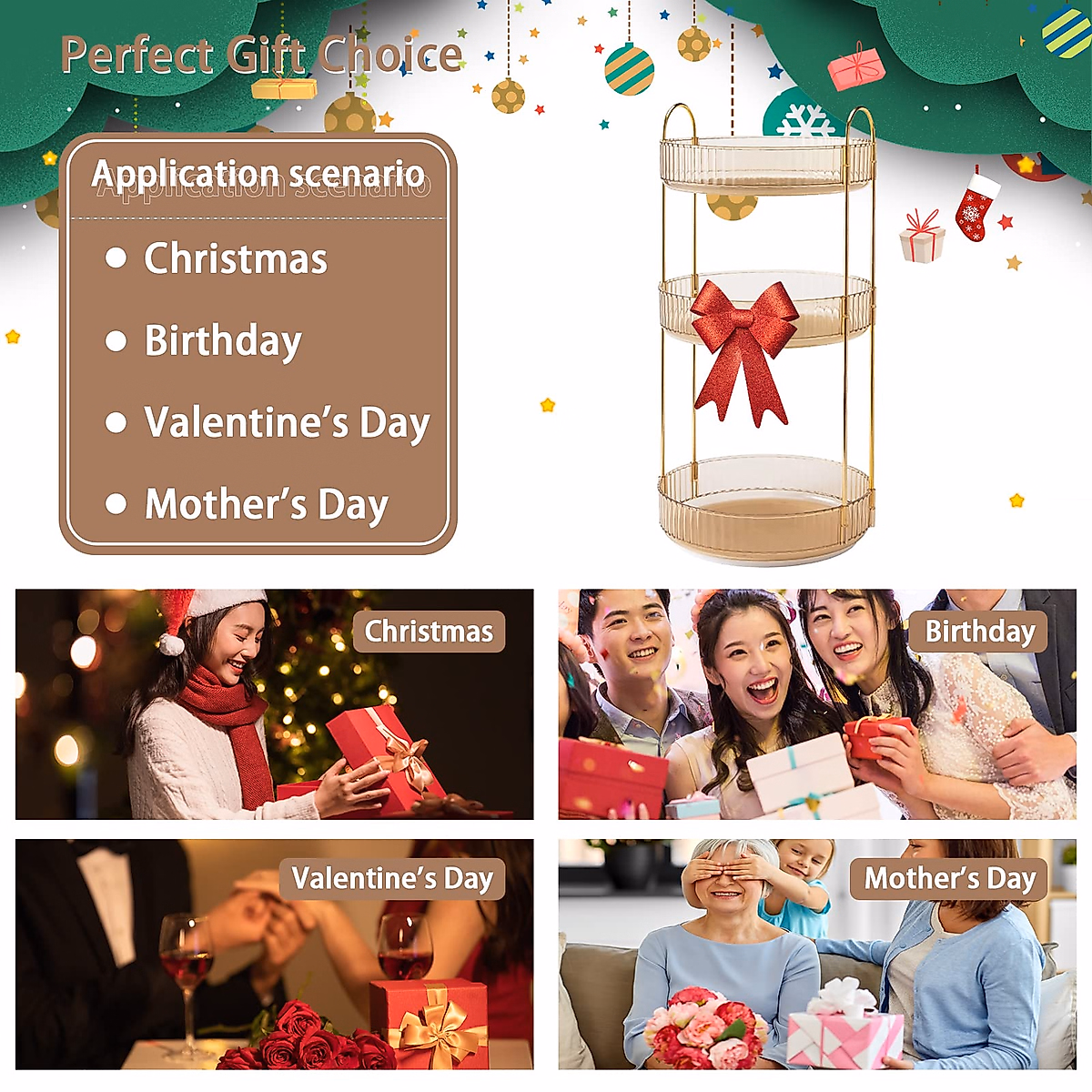 shuang qing Rotating Makeup Organizer for Vanity 3 Tier, High-Capacity Skincare Clear Make Up Storage Perfume Organizers Cosmetic Dresser Organizer Countertop 360 Spinning （Gold）