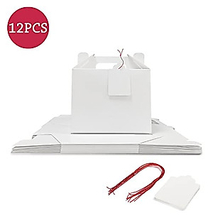 Frantis 12 Pack White Treat Boxes Gable Boxes with Rope and Tag Party Favor Boxes Gift Boxes for Birthday Party 7 x 5.5 x 5.5 Inches