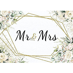 Mr & Mrs White Floral Bridal Shower Backdrop Mr Mrs Wedding Theme Photo Backgrounds 7x5ft Wedding Bride to Be Engagement Photography Backdrops Prom Party Banner Decor Party Banner Photo Booth Prop