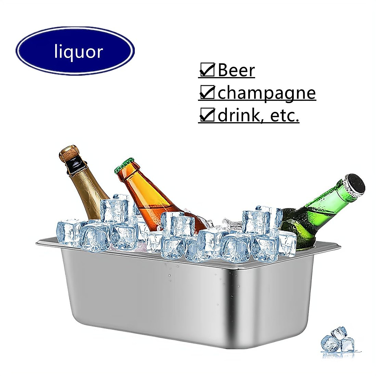 Ice Buckets for Parties,Wine Beer Champagne Bucket,Stainless Steel Ice Cube Bin (Medium)