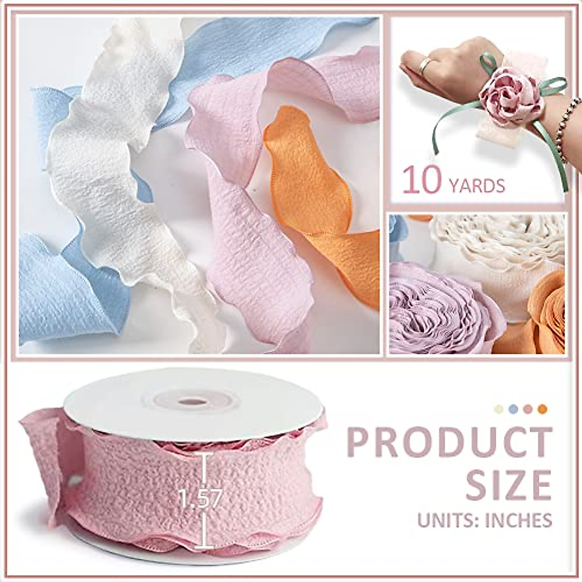 Ornales Chiffon Ribbon 1-1/2"x 10yd Cotton Texture Lotus Leaf Edge for Gift Wrapping Baking Decor Party Decor Rustic Wedding Invitation Bows Florist Bouquet Supplies (Basic)