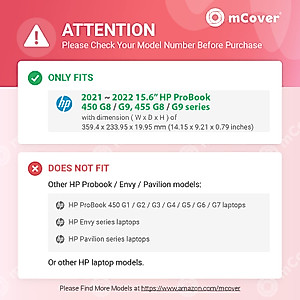 mCover Case Compatible ONLY for 2021～2024 15.6" HP ProBook 450 | 455 G8 / G9 / G10 Series Windows Notebook PC (NOT Fitting Other HP Models) - Purple