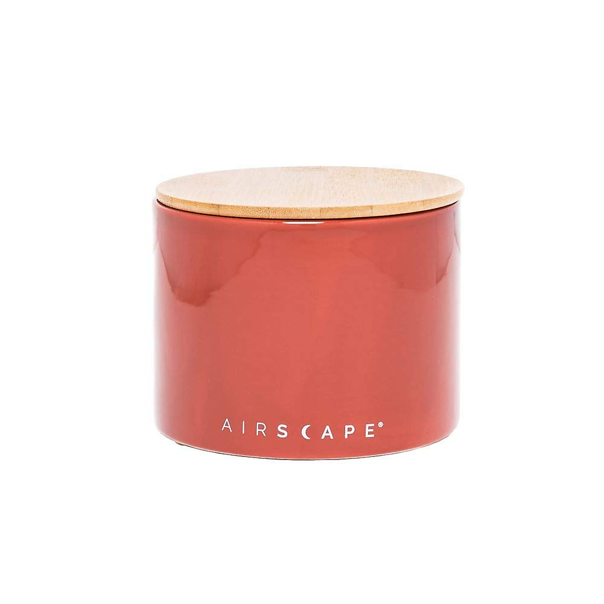 AirScape Ceramic Coffee and Food Storage Canister | Patented Airless Inner Lid with Two Way Valve Preserves Food Freshness - Glazed Ceramic with Bamboo Top (Desert Red Rock, Small)