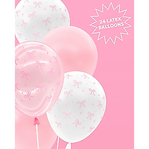 xo, Fetti Party Decorations Pink Latex Bow Balloons - 24 pk, 12" | Bachelorette Decorations, Bow Theme Birthday Party, Bridal Engagement Decor, Coquette Cute Supplies