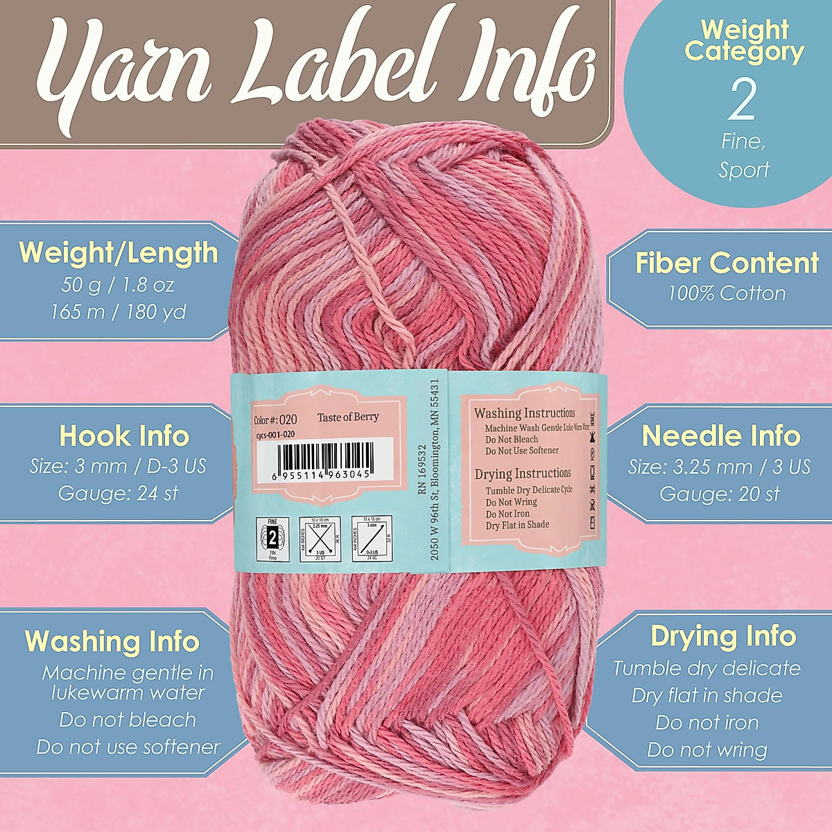 JubileeYarn Cotton Select Yarn - Sport Weight - 50g/Skein - Witching Hour Black - 4 Skeins