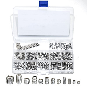 EilxMag 830pcs Set Screw Assortment Kit, Standard SAE + Metric Allen Head Socket Hex Grub Set Screws, Stainless Steel Set Screws for Bathroom Fixtures, Door Handles (M3-M8, 1/8"-40 to 5/16"-18)