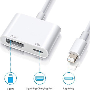 [Apple MFi Certified] Lightning to HDMI Adapter for iPhone 1080P HDMI Digital AV Adapter Sync Screen Connector with Charging Port Support for iPhone 11 XS XR X 8 7 iPad iPod on HD TV Monitor Projector