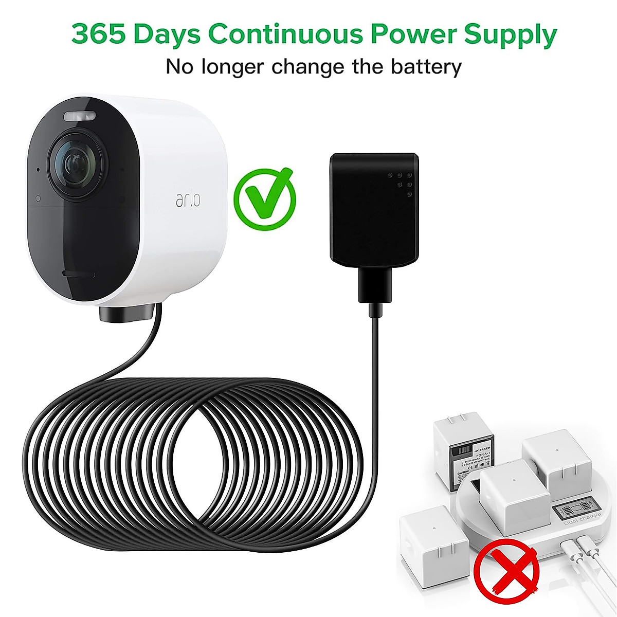 Taken Charging Cable Compatible with Arlo, 2Pack 10ft/3m Magnetic Charging Cable Charger Compatible for Arlo Ultra, Ultra 2, Arlo Pro 3, Pro 4 (NOT for Arlo Essential Spotlight)