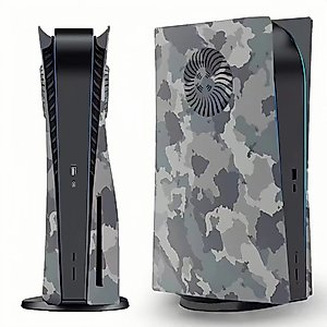 calaxike PS5 Cover Plate with Anti-Scratch, Anti-Fingerprint and Airflow Vents - Grey Camouflage Design