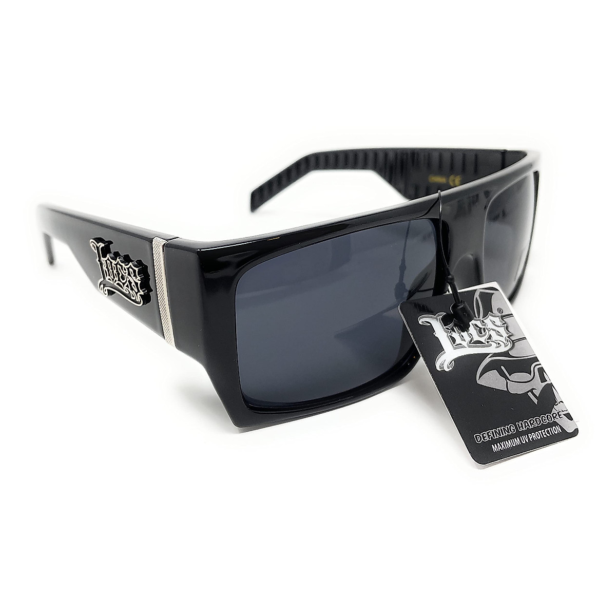 LOCS Hardcore Shades LOCS 91010 Black Sunglasses | Gangster Square FLAT TOP Cholo OG Lowrider Shades Adult