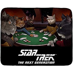INTIMO Star Trek The Next Generation TNG Cat Characters Playing Cards Fleece Plush Throw Blanket 60" x 48" (152cm x 122cm)