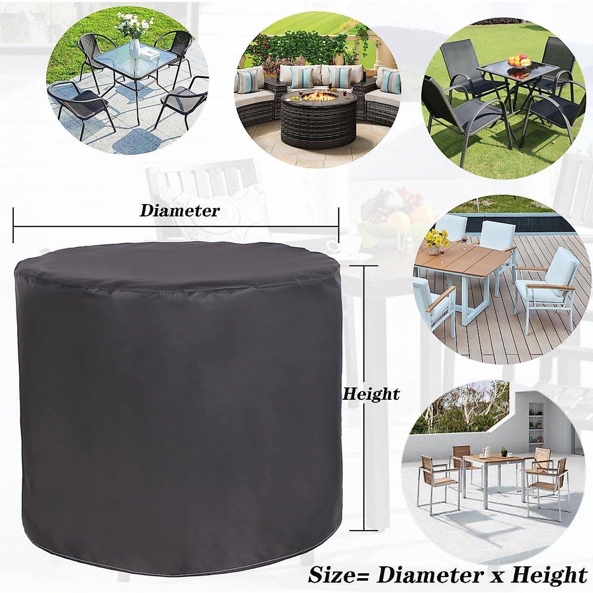 Extra Large Patio Furniture Protector Cover Waterproof 20" D x 20" H, 420D Heavy Duty Oxford Cloth Cover, Garden Furniture Cover Outdoor, Patio Table Cover Round for Lawn, Deck, Backyard