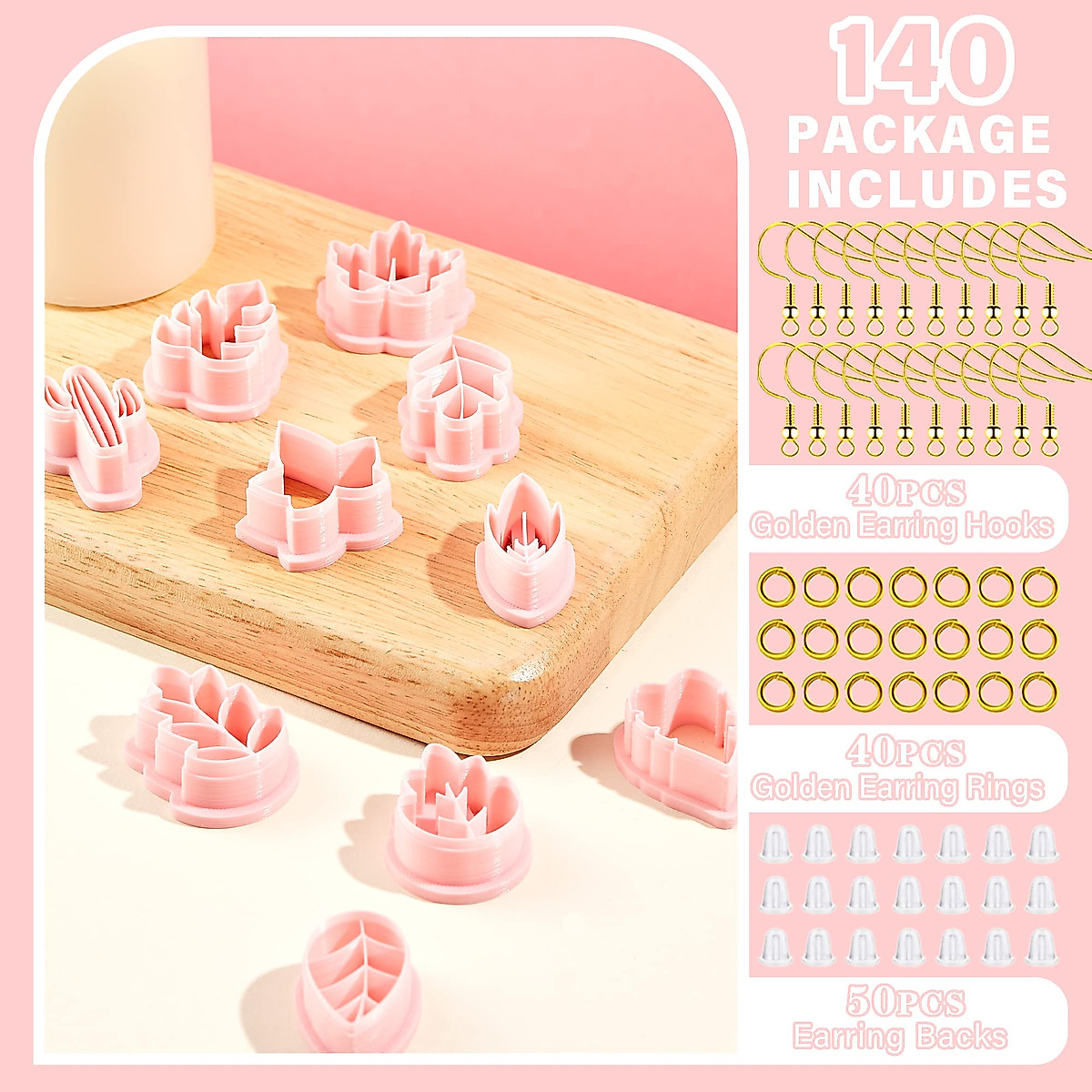 Jartian Leaf Shape Cutters Set, 10 PCS Clay Earring Cutters for Jewelry Making Supplies, Polymer Clay Tools with Earring Clip and Earring Hook