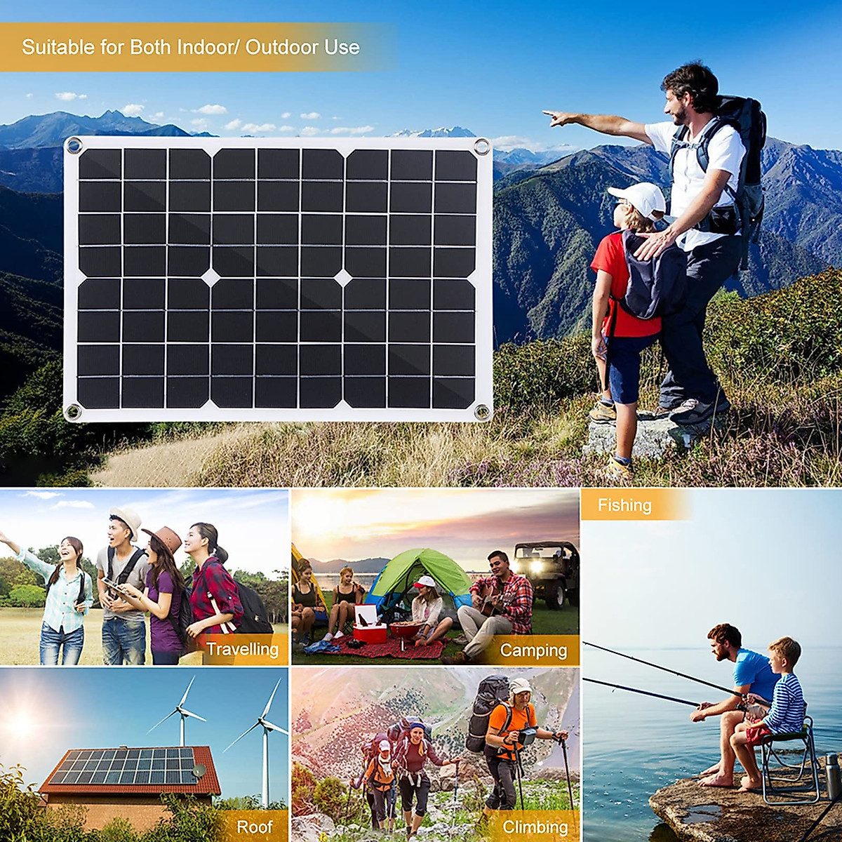 Weytoll Solar Panel System 18V 20W Solar Panel 30A Charge Controller with Dual USB Car Solar Inverter Kit Complete Power Generation Supply for Mobile Phones Sports Cameras, and 12V Car Batteries