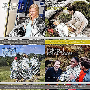 EVERLIT Survival Emergency Mylar Thermal Blanket, Foil Space Blanket Designed for NASA, Body Warmer Blanket for Outdoor, First Aid, Camping Gear, Hiking Travel (Silver, 4 Pack)